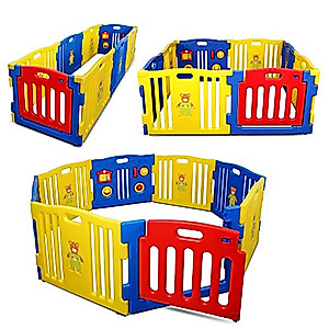 Kidzone Baby Playpen Kids 8 Panel Safety Play Center Yard Home Indoor Outdoor Pen Play Pen Children Activity (Blue)