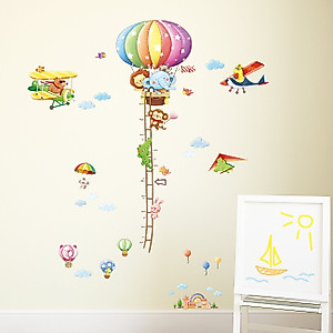 DECOWALL DA-1606N1506C Animal Hot Air Balloon Height Growth Chart and Biplanes Kids Wall Stickers Wall Decals Peel and Stick Removable Wall Stickers for Kids Nursery Bedroom Living Room d?cor