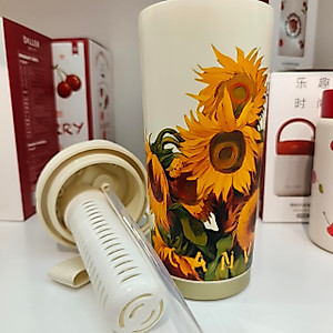 18 oz Coffee Travel Mug with Straw & Flip Lid, Sunflower Tumbler Cup, Double Wall Stainless Steel Vacuum Insulated Tumbler Cup