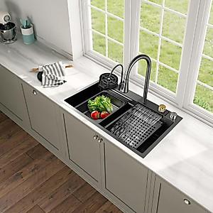 Waterfall Kitchen Sink, Single Bowl Stainless Steel Kitchen Sink,Drop-in Kitchen Sink 29.52