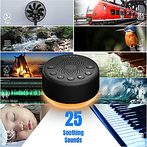 Sound Machine Easysleep White Noise Machine with 25 Soothing Sounds and Night Lights with Memory Function 32 Levels of Volume and 5 Sleep Timer Powered by AC or USB for Sleeping Relaxation (Black)