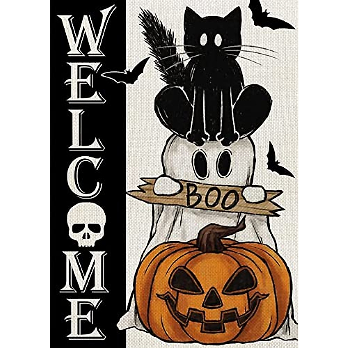 Welcome Halloween Diamond Painting Kits for Adults Beginners, Black Cat Ghost Boo Pumpkin 5D Diamond Art Kits, DIY Full Round Drill Gem Art, Fall Home Wall Decor 12 x 16 Inch