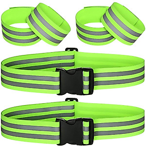 Hotop 6 Pieces Reflective Band Strap Safety Reflective Glow Belt PT Belt High Visibility Reflective Waist Belt for Arm, Wrist, Ankle, Leg Running Cycling Walking Marathon (Green)