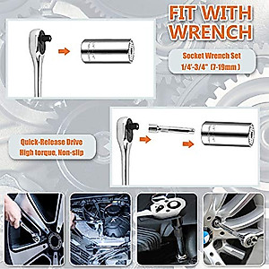 Athlife Universal Socket Wrench Tool Kit 7-19mm Socket Grip Tool Sets with 3/8 Ratchet Wrench Power Drill Adapter Gift for DIY Handyman, Husband, Boyfriend, Dad, Women (Silver)