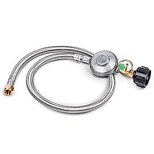 GasSaf 3FT Propane Regulator with Hose,Stainless Steel Braided Propane Gas Regulators and Gauges Suitable for Most LP Gas Grill, Heater and Fire Pit Table