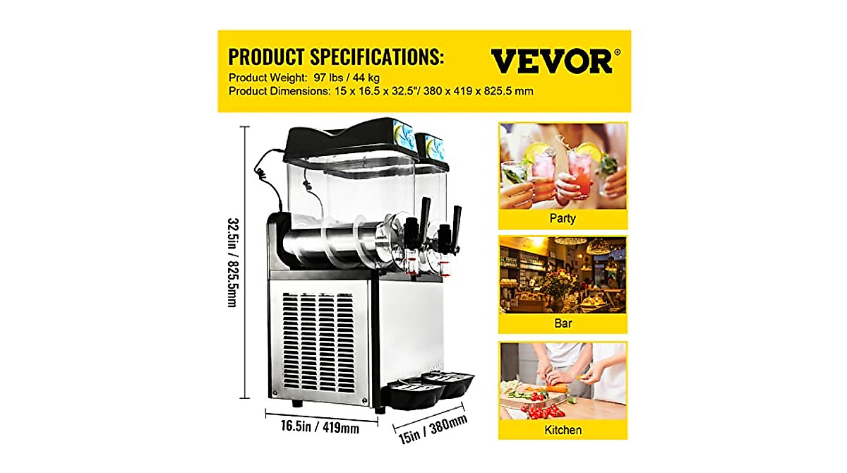 VEVOR Frozen Drink Machine, 12LX2 Tanks Commercial Margarita Machine ...