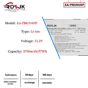 RDSJK AA-PBUN4NP PBUN4NP Laptop Battery for Samsung ATIV Book 9 Pro NP940Z5J NP940Z5L NP940Z5L-X01US NP940Z5L-X03US NP940Z5L-S03US Series AAPBUN4NP BA43-00374A 4ICP6/60/80 15.2V 57Wh