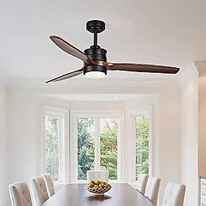 EKIZNSN 52 Inch Outdoor Ceiling Fans for Patios with Light and Remote Control, DC Motor, 3 Reversible Walnut Wood Blades