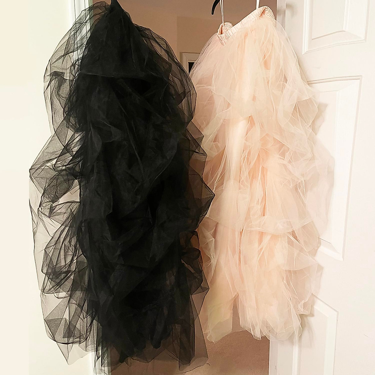 WDPL Women's Black Long Split Ruffles Tulle Special Occasion Skirt (XXXX-Large, Black3)