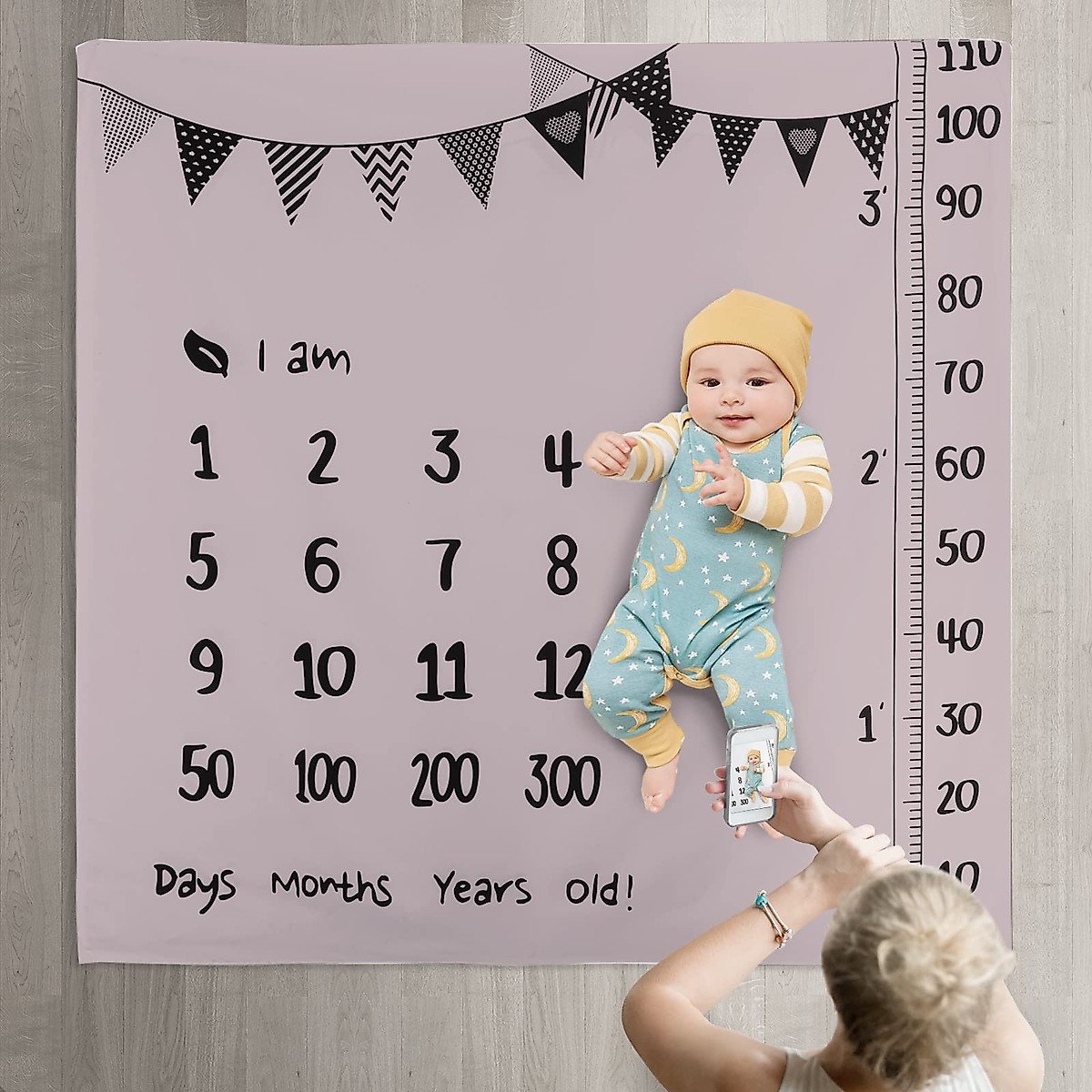 Gift Baby Milestone Blanket for New Mom - Milestone Tapestry for Nursery Decor Best Ideas Gift for New Mothers to Record the Growth of Babies 1-12 Months and Hundred Days Milestones, 46”X 46”