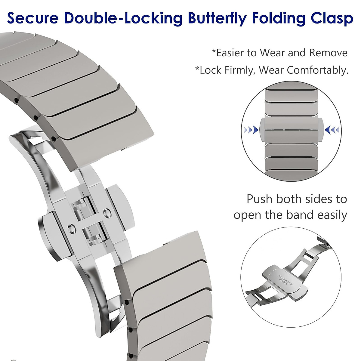 Wingle for Samsung Galaxy Watch 7 6 Band 5 Pro Galaxy Watch 6 Classic Bands 47mm 5/4/4 Classic/FE No Gap Band 44mm 40mm 43mm 45mm 42mm 46mm Men, Solid Stainless Steel Metal Link Bracelet Band Titanium