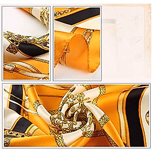 ANDANTINO 100% Real Mulberry Silk Scarf -21'' x 21''- Lightweight Neckerchief –Women Men Small Square Digital Printed Scarves (Orange)