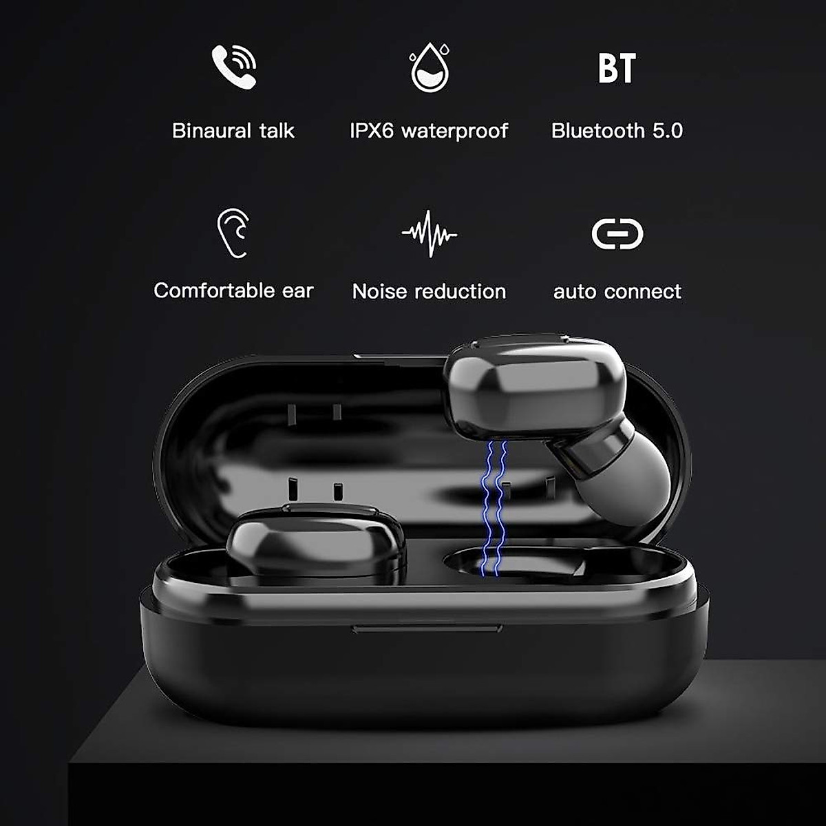 MOHALIKO Wireless Earbuds, L13 TWS Bluetooth 5.0 Wireless HiFi Music Earphones Waterproof Sports Earbuds for Work, Home Office Black