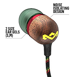 House of Marley Smile Jamaica: Wired Earphones with Microphone, Noise Isolating Design, and Sustainable Materials (Rasta)