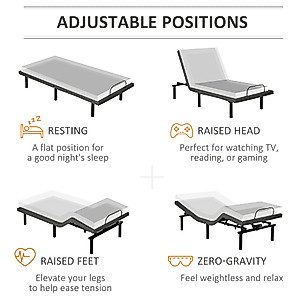 HOMCOM Twin XL Adjustable Bed Frame, Ergonomic Zero Gravity Power Bed Base with Head and Foot Incline, Memory, and Wireless Remote, Gray