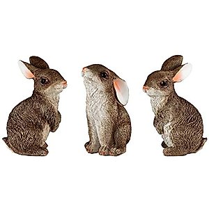 JORAE Bunny Statue Yard Garden Decorations Set of Three, Rabbit Ornament Animal Outdoor Statue Brown, 5 Inch, Polyresin