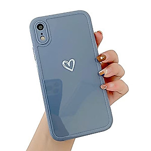 Compatible with iPhone XR Case for Women Girls, Cute Love Heart Pattern Soft Slim TPU Protective Bumper Phone Case for iPhone XR 6.1＂-Blue Gray