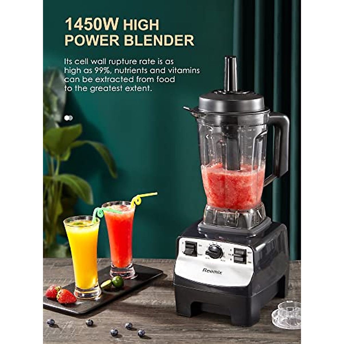 Reemix Counter Blender Smoothie Maker, 1450W Professional High Speed Blenders for Kitchen, 10 Speed Control, 68 oz BPA-Free Tritan Container, 8 Titanium Stainless Steel Blade for Ice/Soup/Nuts