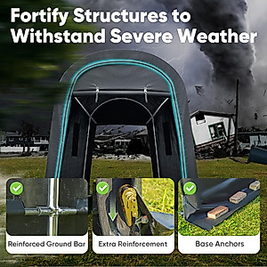 ADVANCE OUTDOOR 6x8 ft Shelter Storage Shed Steel Metal Round Peak Roof Anti-Snow Portable Garage Carport for Motorcycle, Boat, or Garden Tools with 2 Roll up Doors & Vents, Gray