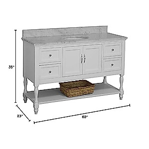 Kitchen Bath Collection Beverly 60-inch Single Bathroom Vanity (White/Carrara): Includes White Cabinet with Authentic Italian Carrara Marble Countertop and White Ceramic Sink