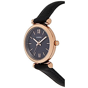 Fossil Women's Carlie Mini Quartz Stainless Steel and Leather Three-Hand Watch, Color: Rose Gold, Black (Model: ES4700)