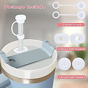 Silicone Spill Proof Stopper, Compatible with H1.0 & H2.0 Stanley Cup Spill Stopper Tumbler Accessories, Including 2 Straw Cover Cap, 2 Square Spill Stopper and 2 Round Leak Stopper