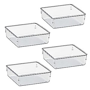 Acrimet Desk Drawer Organizer Box Tray Storage Bins Modular Divider for Home, Kitchen, Office and Storage (Clear Crystal Plastic) (4 Pack - 6.25" x 6.25" x 2.13")