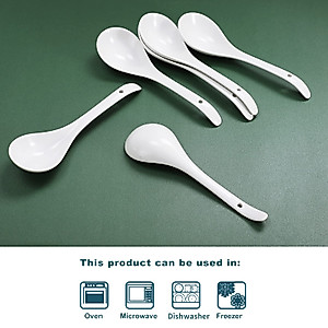 Buyajuju Porcelain Mini Size Ladles, 9 inch Large Soup Spoons, 6 Pieces Premium White Porcelain Spoons, Ladles for Stews, Chinese Noodles Spoons, Long Ladle Big Japanese Spoons