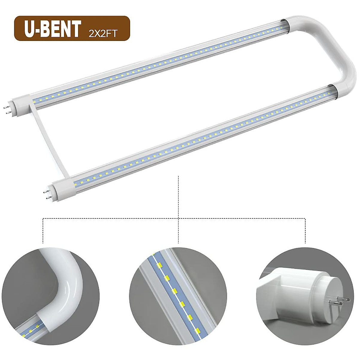 Romwish U Shaped LED Tube Lights, T8 T12, 18W(40W Equiv.), 6000K Super Bright, 2000LM, Fluorescent Light Tube Replacement, Ballast Bypass, Dual-Ended Powered, Clear Cover, 4 Pack