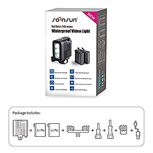 SOONSUN Diving Light High Power Rechargeable Dimmable Waterproof LED Video Light Fill Night Light for GoPro Max Hero 11/10/9/8/7/5/6/5/4/3+/3/2 Fusion Session SJCAM AKASO Yi DJI OSMO Action Camera