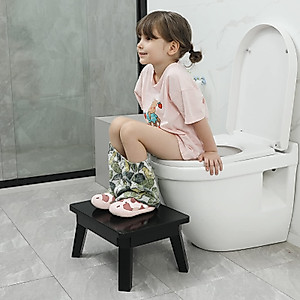 HOUCHICS Wooden Step Stool,One Step Stool for Adult Kids,Wood Bedside Step Stool for Kitchen,Bathroom,Bedroom(Black)