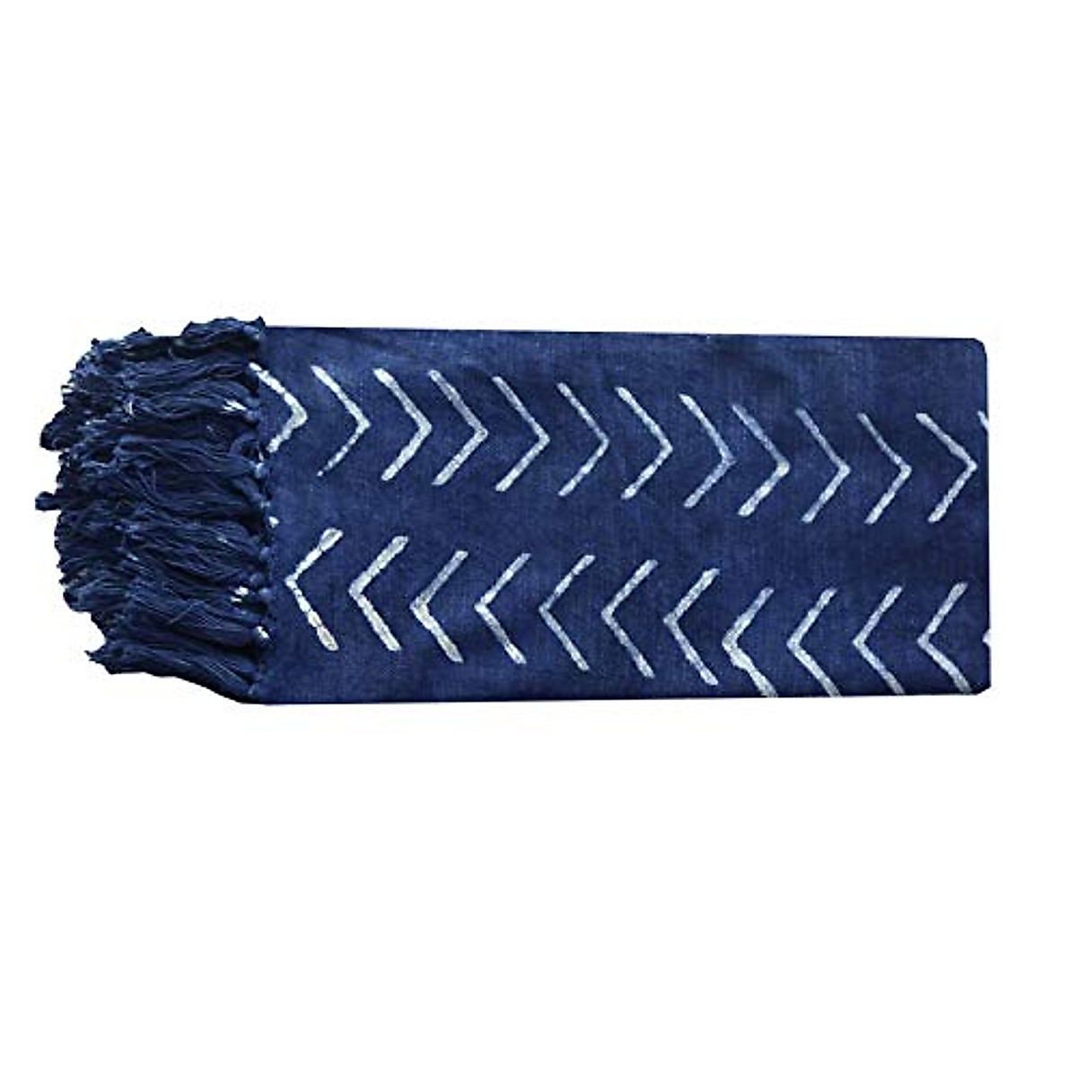 Trade Star 50 x 70 Inch Indigo Hand Block Printed Throw Blanket Boho Mudcloth Throw with Tassels Cozy Wrap Blanket Decorative Bed Throw (Pattern 7)