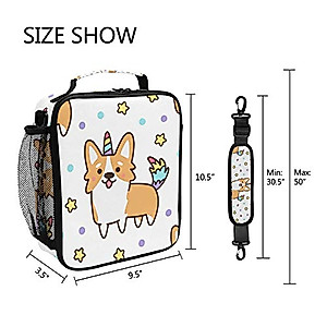 Dog Pattern Lunch Box Welsh Corgi Dog Unicorn Insulated Lunch Bag Cute Animals Pet Print Reusable Cooler Meal Prep Bags Lunch Tote with Shoulder Strap for School Office Adult