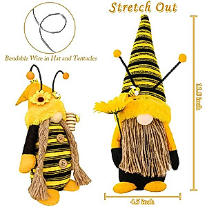 ZTML MS 2Pcs Bumble Bee Gnomes Plush Decor,Handmade Summer Gnomes Sunflower Gnomes Decor, Mr and Mrs Honeybee Gnomes Plush Tomte Elf World Bee Day Decor Tiered Tray Decor