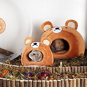 PIXRIY Guinea Pig Cave Bed, Small Animal Washable Cage Accessories Pet Hideout Bed House Anti-Slip for Hamsters,Chinchilla and Hedgehogs (Bear)