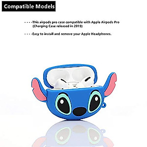 Airpods Pro Silicone Case Funny Cover Compatible for Apple Airpods Pro[3D Cartoon Pattern][Designed for Kids Girl and Boys][Big Ear Stitch] (Blue)