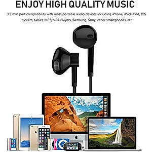 Headphones with Microphone, Boost+ Balanced Bass Driven Earbuds, Microphone Volume Slide Control, Lightweight Earphones with 3.5mm Connector Jack for Laptop/Smartphone/PC, Black