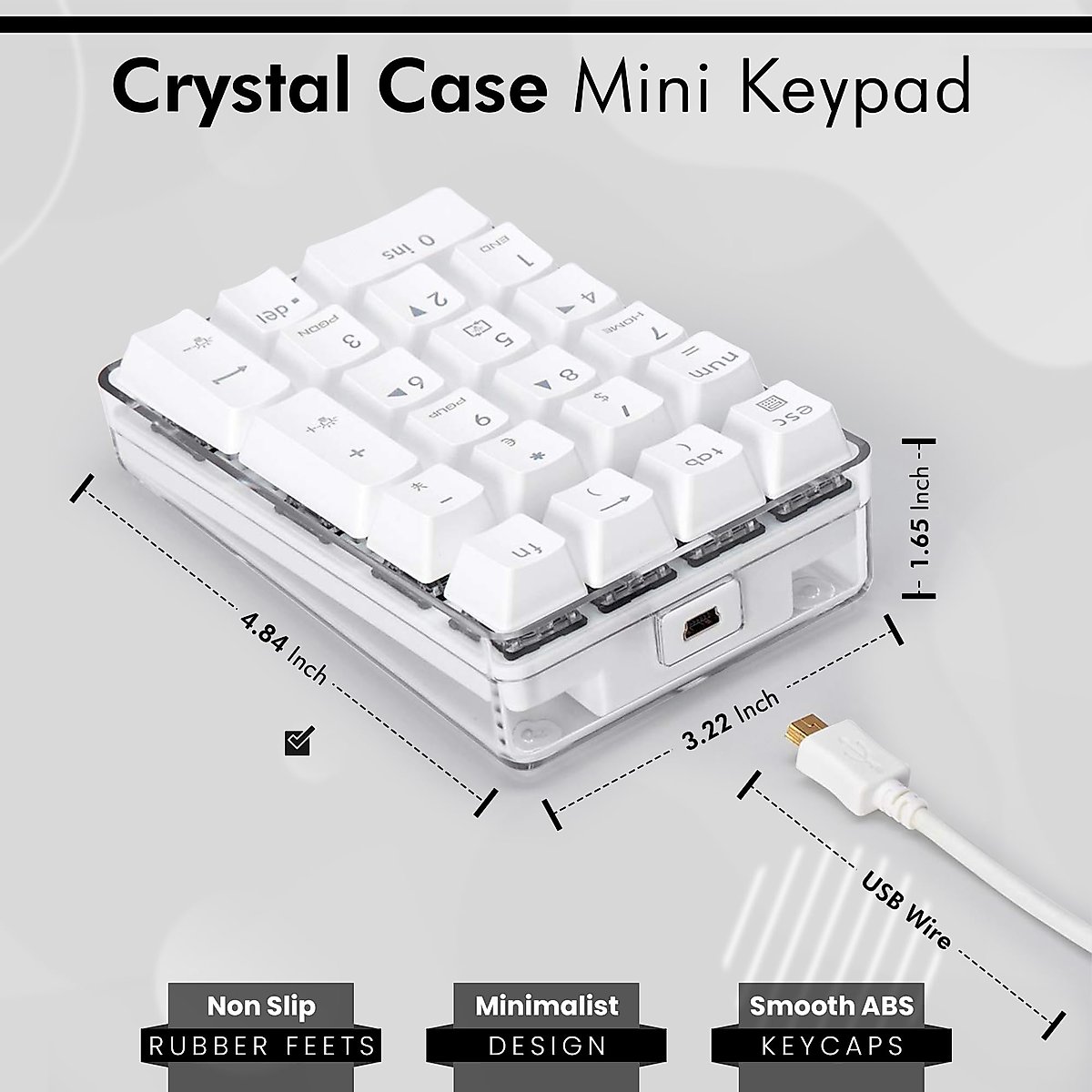 Qisan Mechanical Numeric Keypad GATERON Red Switch Wired Crystal Case White Backlit Gaming Keypad 21 Keys Mini Numpad Portable Mechanical Numpad Extended | Laptop Accessories | keypad for Computer