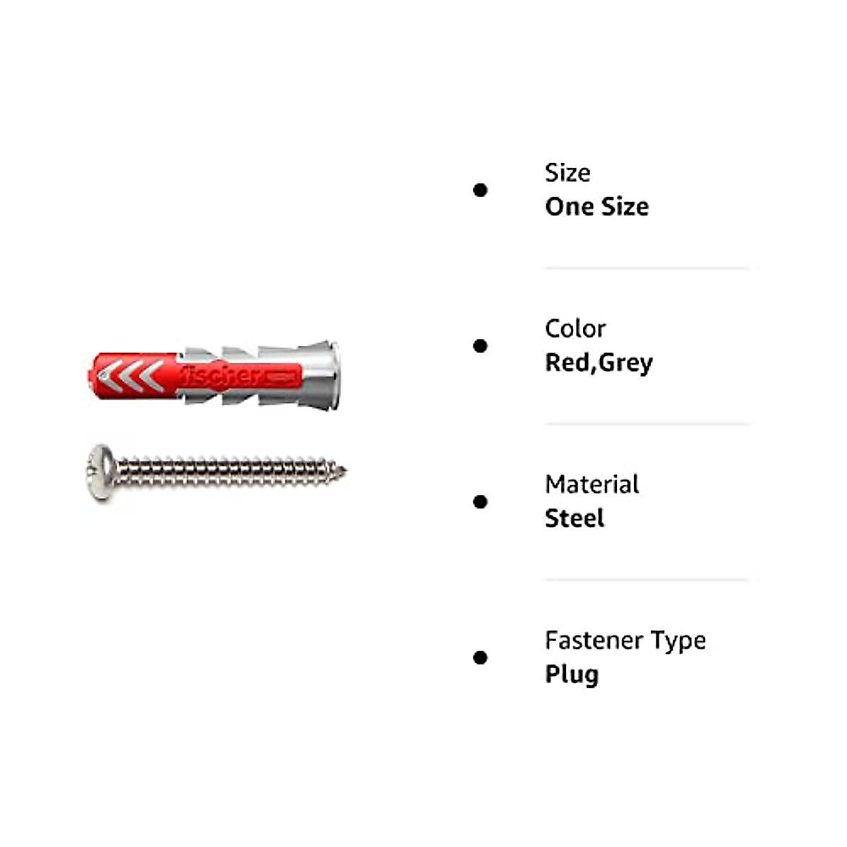 fischer DuoPower 1/4" x 1-3/16" S PH, powerful universal plug with panhead screw, intelligent 2-component technology for fastenings in concrete, bricks, gypsum plasterboard, etc., 50 plugs & 50 screws