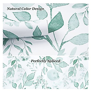 Melwod Green Breezy Leaves Peel and Stick Wallpaper 17.7” x 78.7” Neutral Watercolor Floral Leaf Contact Paper Self-Adhesive Vinyl for Drawer Cabinets Furniture Accent Walls