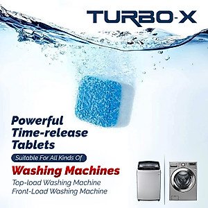 Turbo-x Washer Machine Cleaner Tablets, 8 ct., Advanced Descaling and Odor Eliminator, Concentrated Time Release Formula, Top and Front Load Appliances