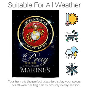 Breeze Decor Pray United Garden Flag Set with Stand Armed Forces Marine Corps USMC Semper Fi State American Military Veteran Retire Official House Yard Gift Double-Sided, Made in USA