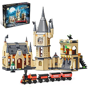 QLT Harry Castle Clock Tower Building Toy Set with Lighting, Compatible with Train Building Set, Gift Ideas for Potter Fans Boys Kids Aged 8-14, Magic Castle Architecture Model for Adult (868 PCS)