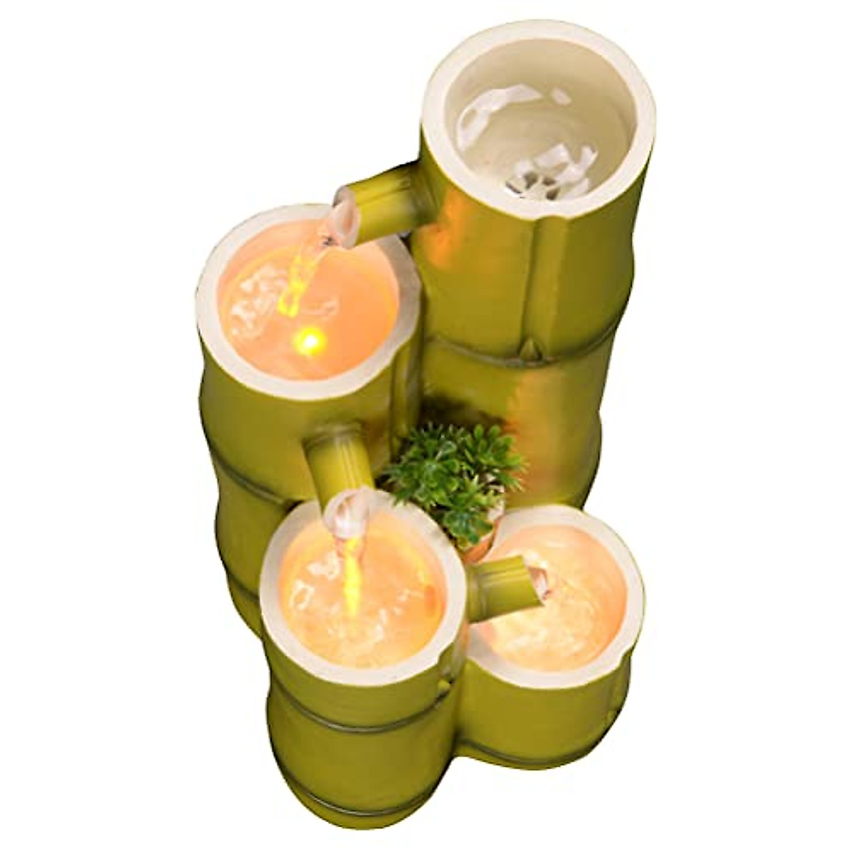 Haobos Tiered Bamboo Appearance Column Tabletop Fountain Relaxation Desktop Waterfall Fountain, 10.6 Inch Tall Simulation Natural Bamboo Cascading Fountain Decorate for Home/Office