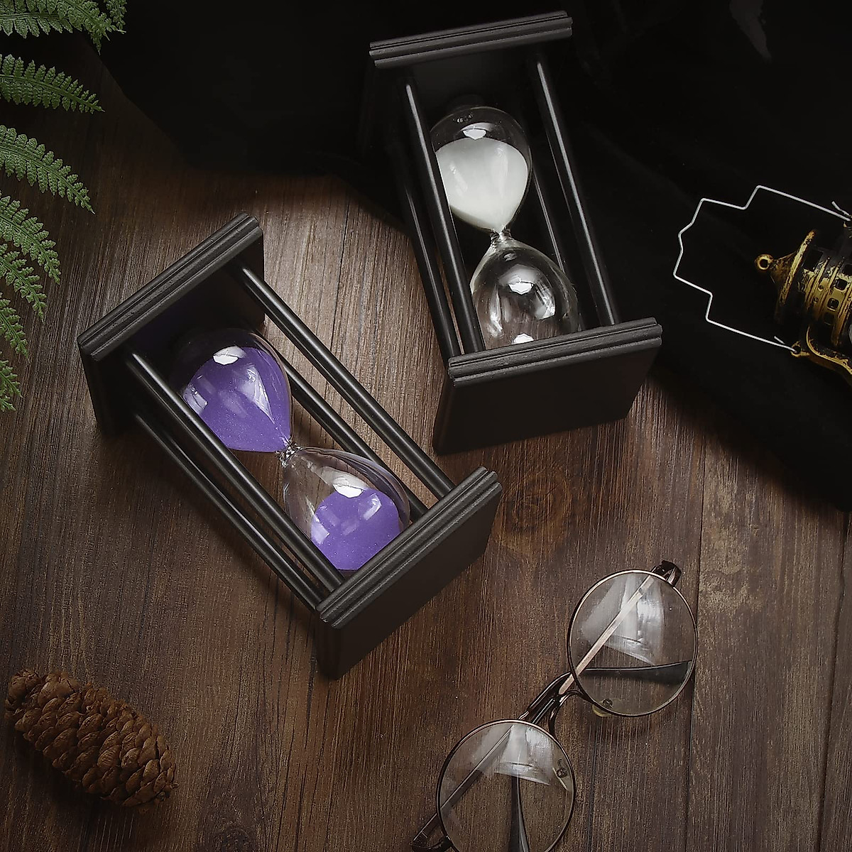 Hourglass Sand Timer,Black Wooden 30/45/60 Minute Sandglass Timer for Home,Desktop,Classroom Kitchen Restaurant Office Living Room Decor (30 Min, White Sand)