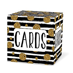 Black and Gold Card Box – 8”*8”*8” Gift Or Money Box Holder for Wedding,Baby or Bridal Shower,Birthday, Graduation,Engagement, Party Favor, Decorations, 1 Set(hezi-A001)