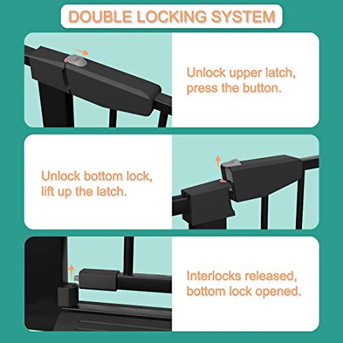 Fairy Baby Narrow Baby Gate for Doorway Stair 22.8"-25.5" Wide Pressure Mounted Pet Gate Walk Thru Child Safety Gate Black