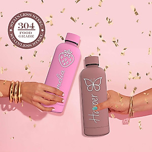 Custom Personalized Your Name and Girl Logo Engraved Insulated Stainless Steel Water Bottle Tumbler Cap Lid 17 oz. Customized Gift for Kids, Toddler, Children, Teens BPA Free