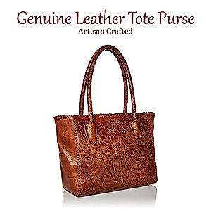 Mauzari Women's Leather Tote with Woven Handle (Koa)