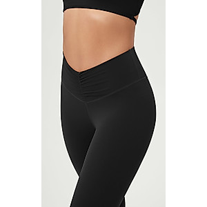 ODODOS Cloud Feeling Ruched Yoga Leggings for Women 7/8 Length High Waist Crossover Yoga Pants, Black, X-Small